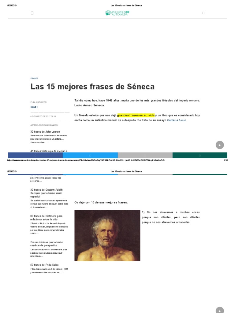 Las 15 Mejores Frases de Séneca PDF | PDF | Séneca El Joven | Sicología