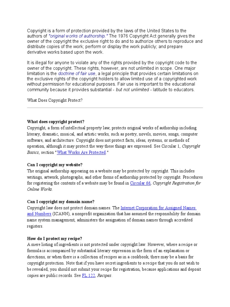 Copyright Is A Form of Protection Provided by The Laws of The United ...