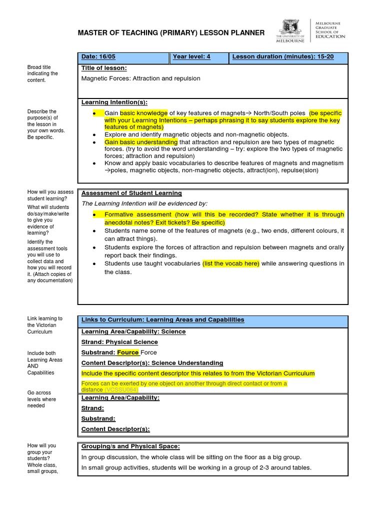 1605 CTP - Lesson Plan Template | PDF | Curriculum | Magnet