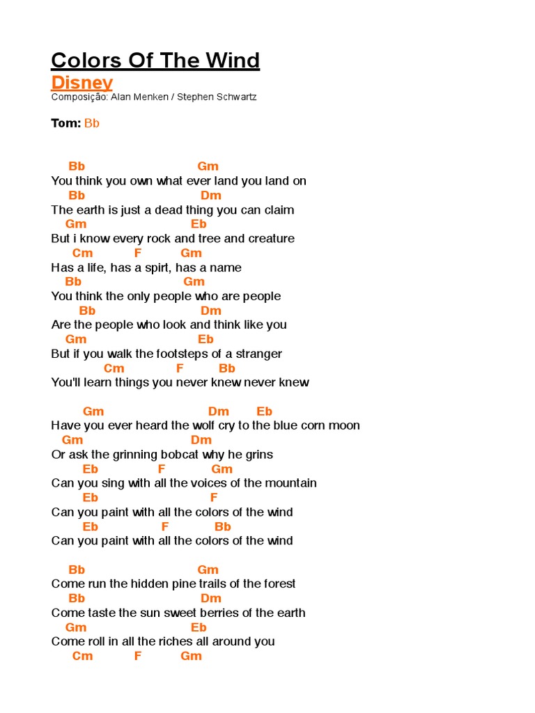 Colors of the Wind Chords & Lyrics | PDF