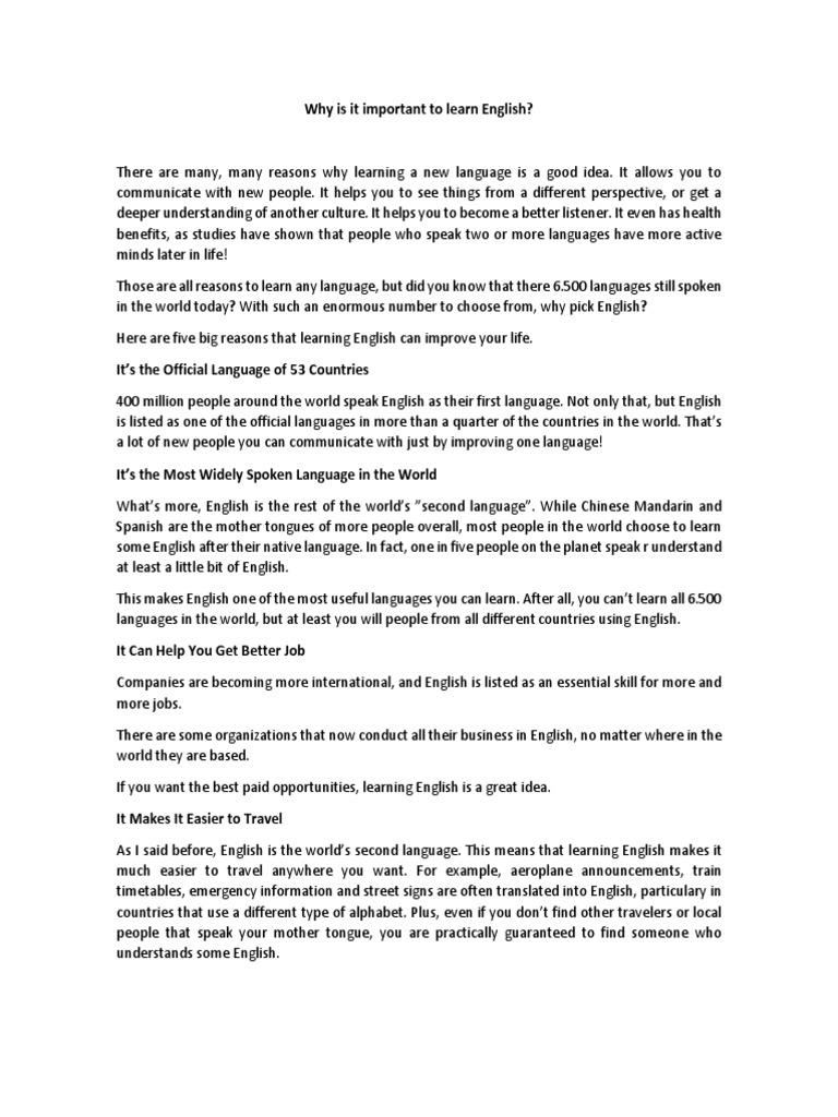 Why Is It Important To Learn English | PDF | English Language | Reading ...