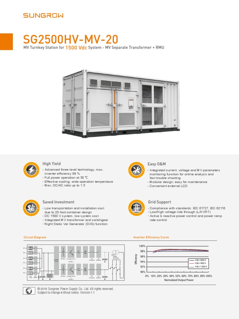 SUNGROW_SG2500HV-MV-20 datasheet | Transformer | Power Inverter