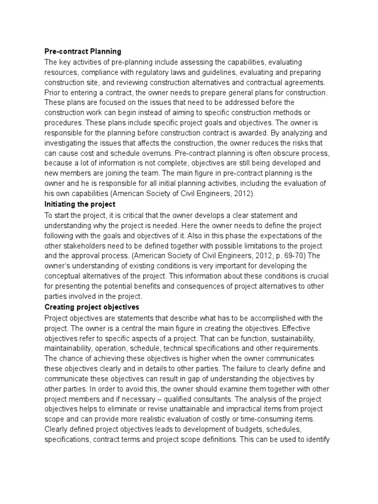 Pre-Contract Planning in Construction | PDF | Project Management ...