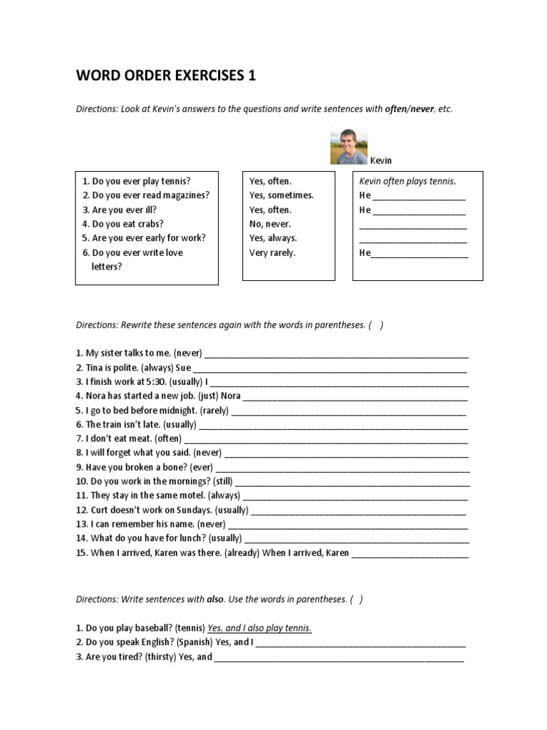 Word Order Exercises 1 | PDF | Linguistics