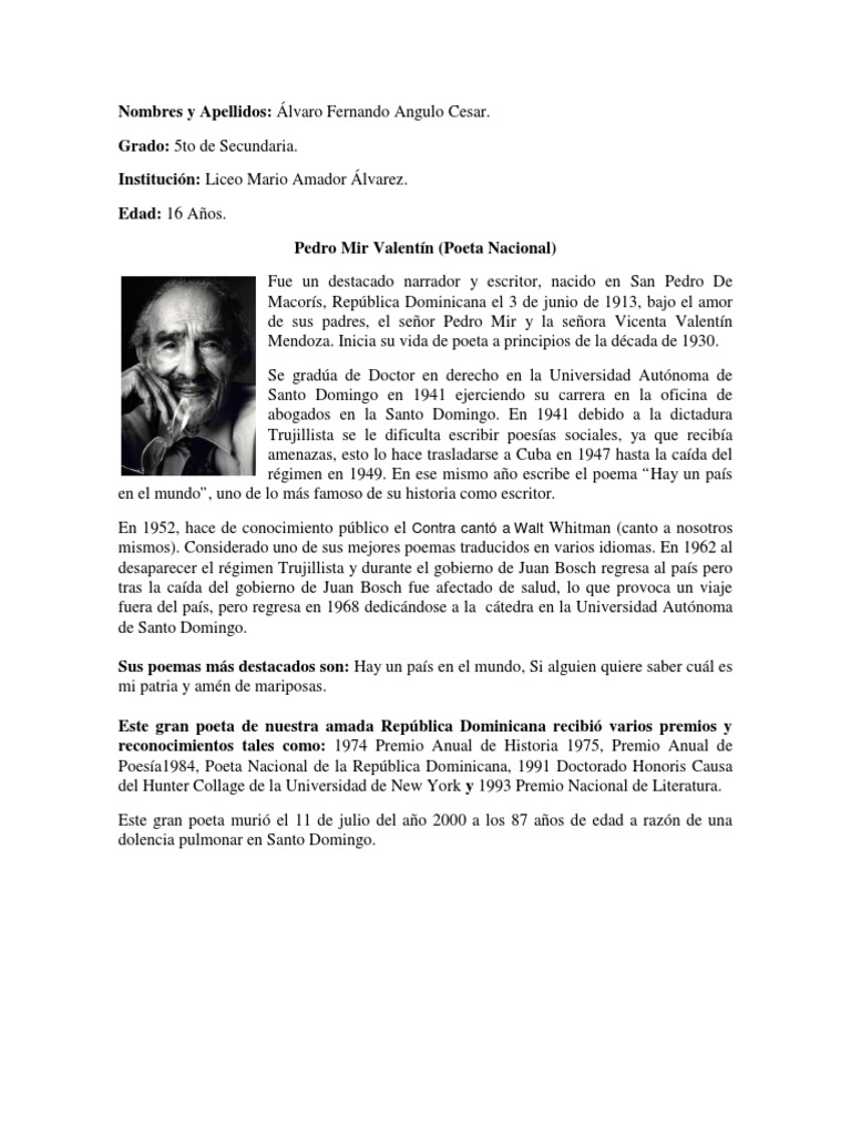 Biografía y Logros de Pedro Mir | PDF | Educación avanzada