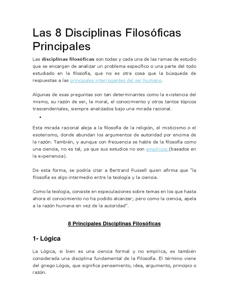 Las 8 Disciplinas Filosóficas Principales | PDF | Estética | Conocimiento