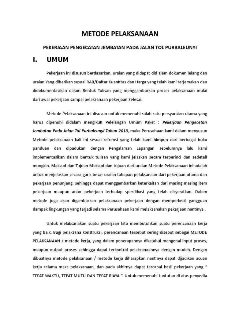 METODE PELAKSANAAN PEKERJAAN PENGECATAN JEMBATAN | PDF