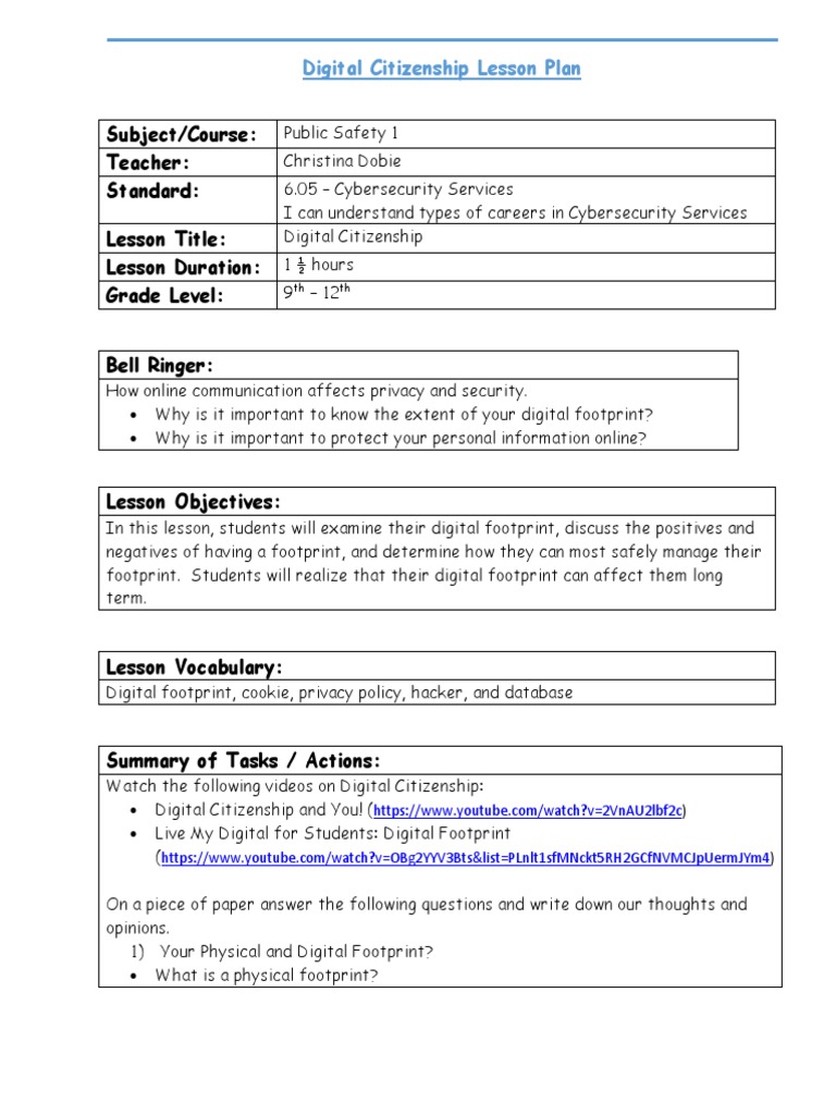 Dobie - Digital Citizenship Lesson | PDF | Internet Privacy | Http Cookie