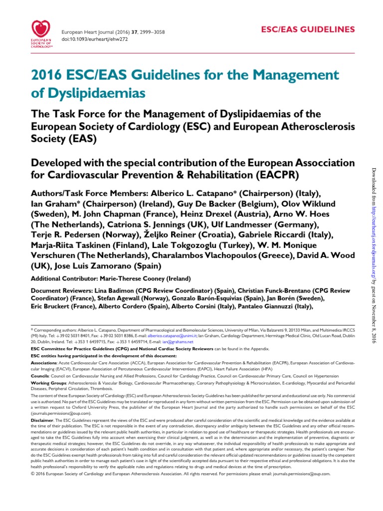 ESC-EAS Guidelines For The Management of Dyslipidaemias | PDF ...