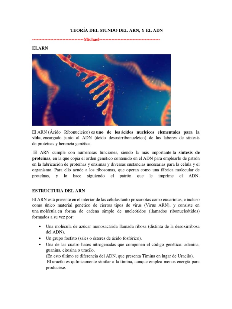Investigación Teoría Del Mundo Del ARN | PDF | Adn | Rna