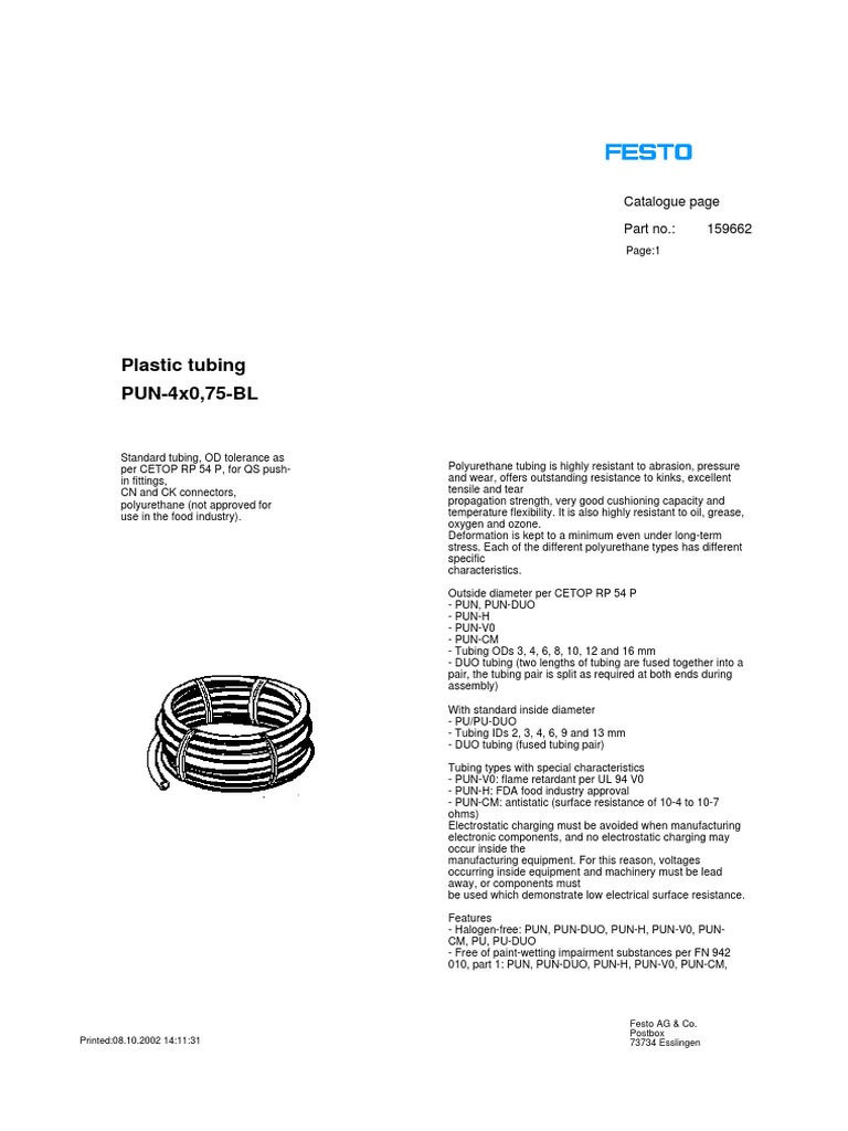Plastic Tubing Data Sheet | PDF | Pipe (Fluid Conveyance) | Electrostatics