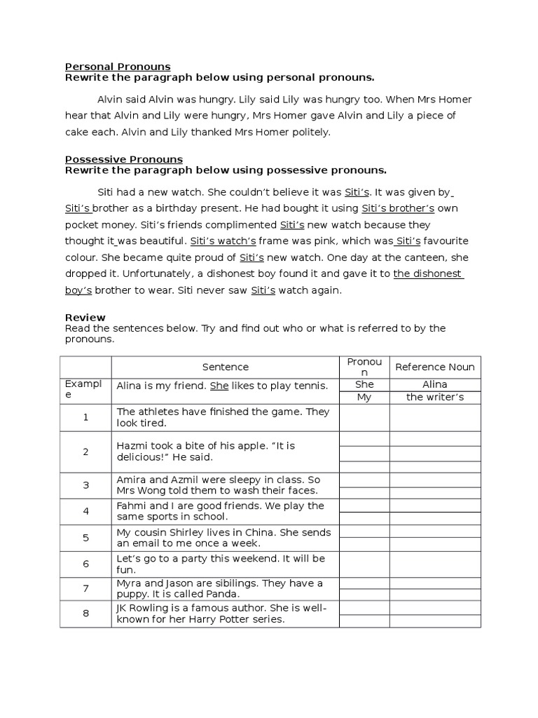 Personal Pronouns Rewrite The Paragraph Below Using Personal Pronouns | PDF