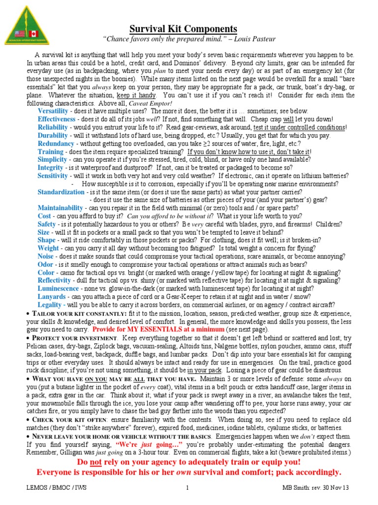 Building A Survival Kit | PDF | Clothing | Nature