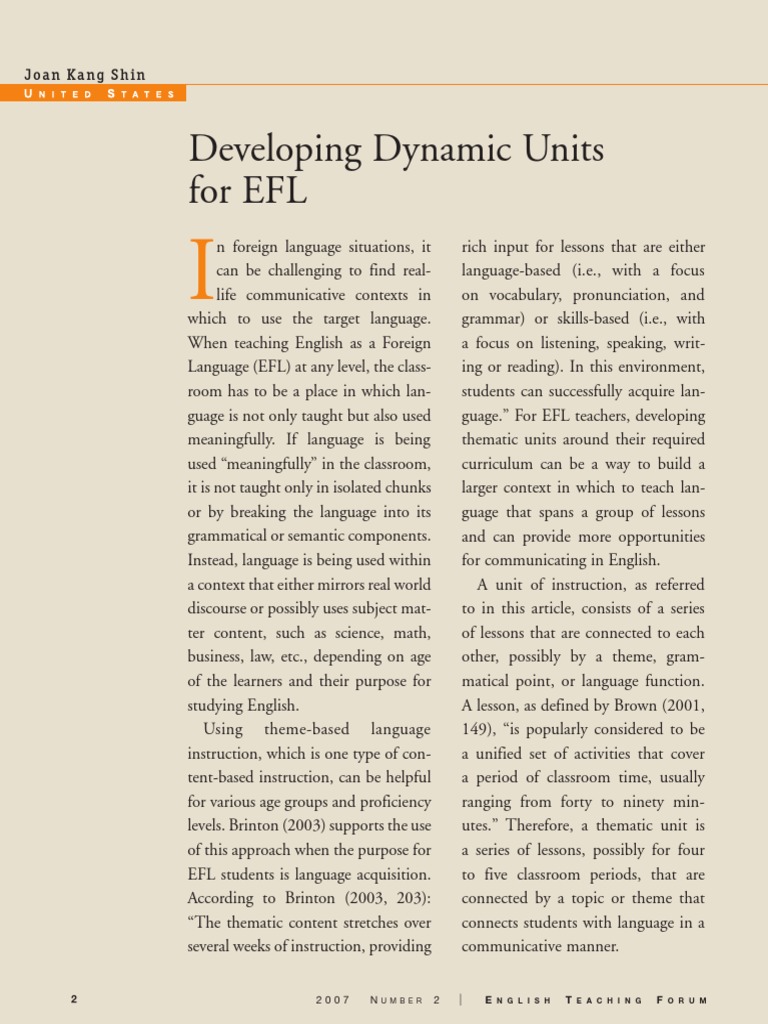 Five Steps for Planning Dynamic Thematic Units to Promote Meaningful Communication in EFL ...