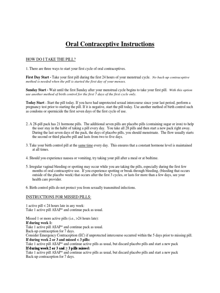 Oral Contraceptive Instructions | Download Free PDF | Combined Oral ...