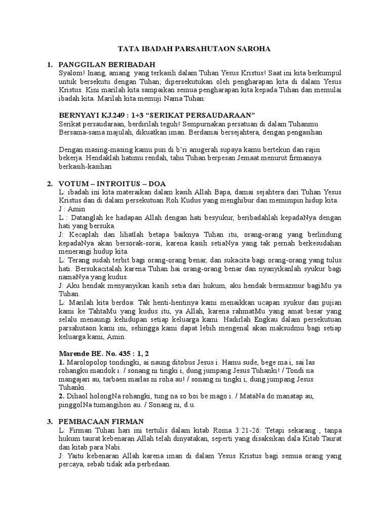 Tata Ibadah Parsahutaon Saroha | PDF