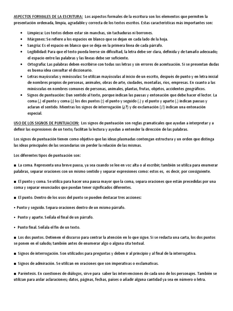 Aspectos Formales de La Escritura | PDF | Oración (Lingüística ...