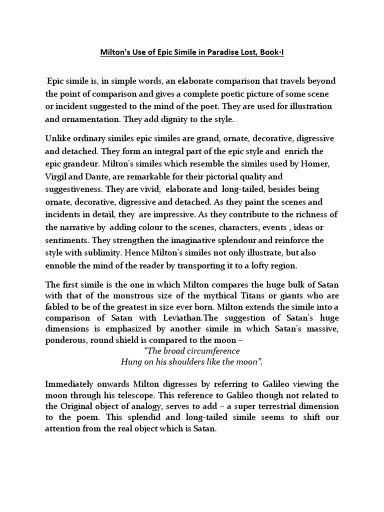 Epic Simile in Paradise Lost | PDF | Epic Poetry | Paradise Lost