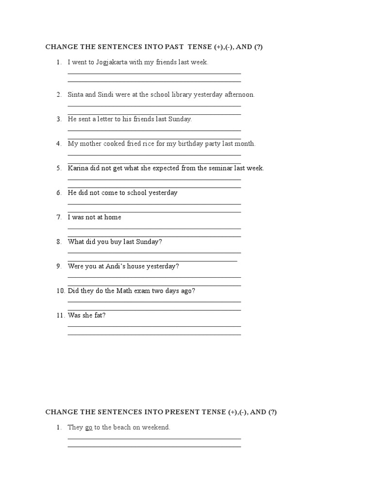 Change The Sentences Into Past Tense | PDF