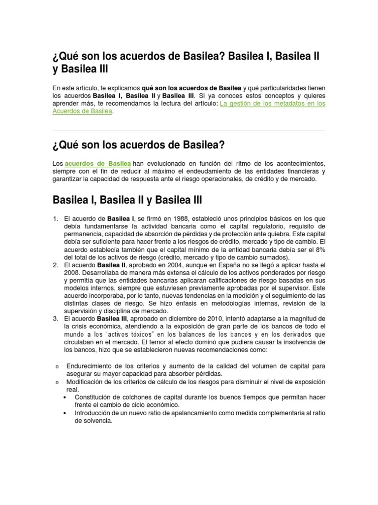 Qué Son Los Acuerdos de Basilea | PDF | Basilea Ii | Basilea Iii