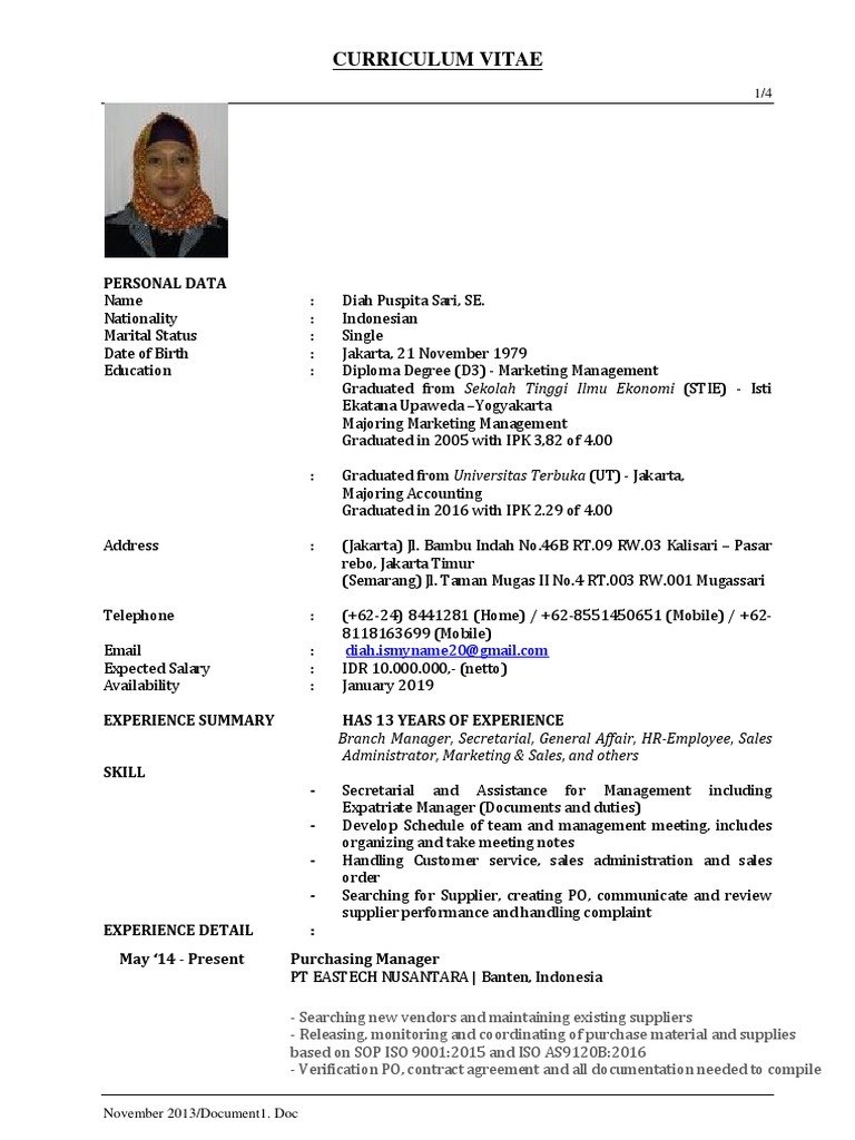 CV's - Diah Puspita Rev B | PDF | Microsoft Outlook | Jakarta