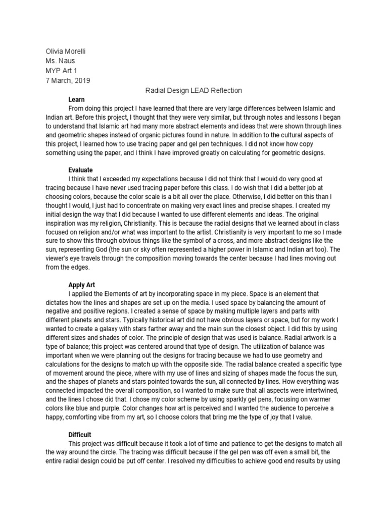 Radial Design Lead Reflection | PDF | Stars | Composition (Visual Arts)