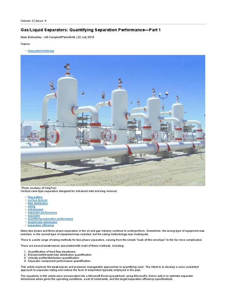 Gas Liquid Separators Quantifying Separation Performance Part 1 PDF ...