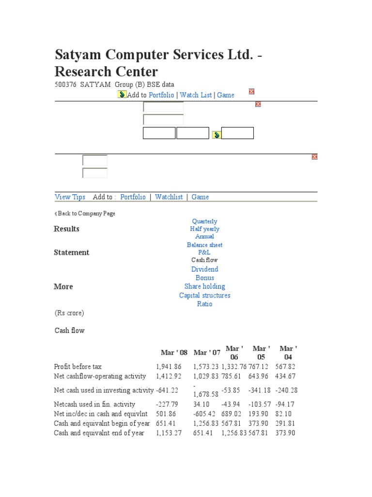 Satyam Computer Services LTD | PDF | Dividend | Financial Economics