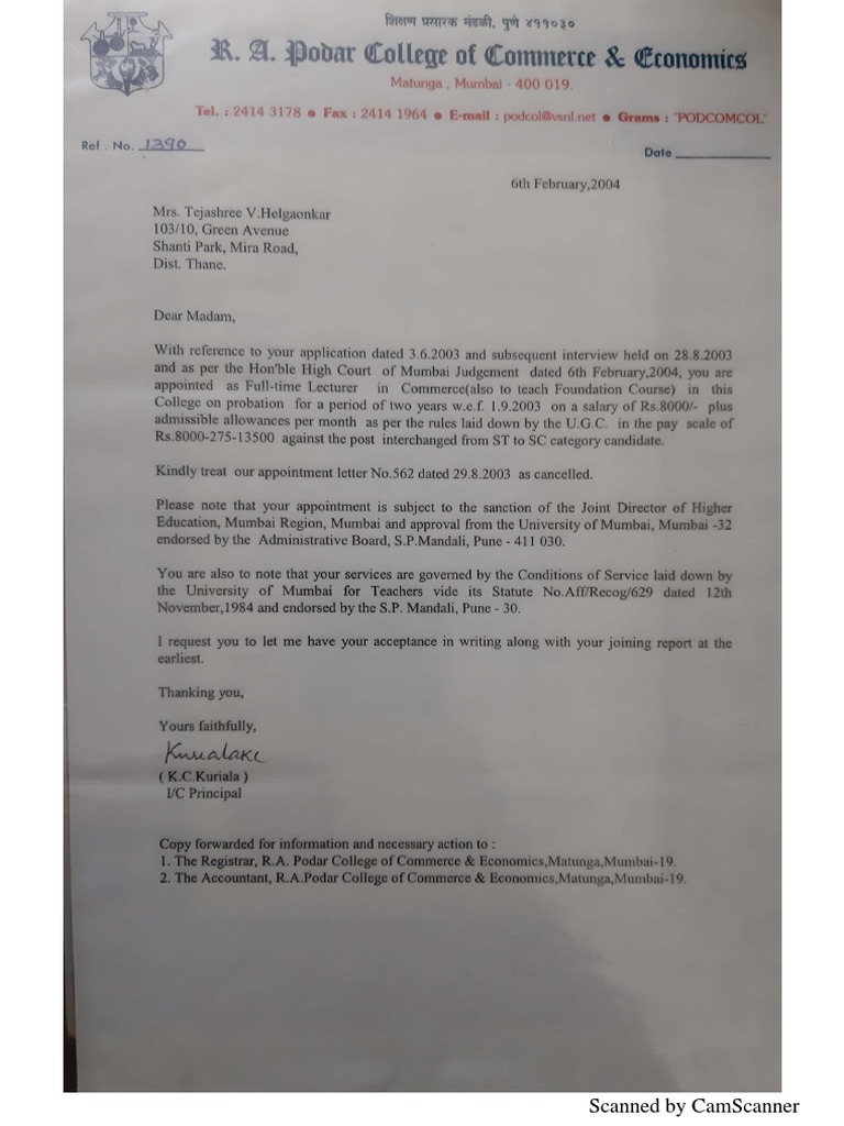 Appointment Letter | PDF