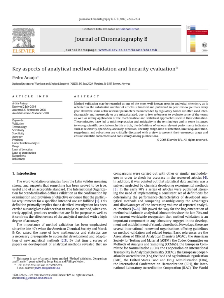 KEY ASPECTS OF ANALYTICAL METHOD VALIDATION AND LINEARITY EVALUATION (Araujo 2009) PDF ...
