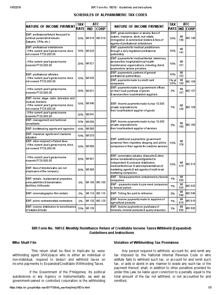 BIR Form No. 1601E - Guidelines and Instructions | PDF | Withholding ...