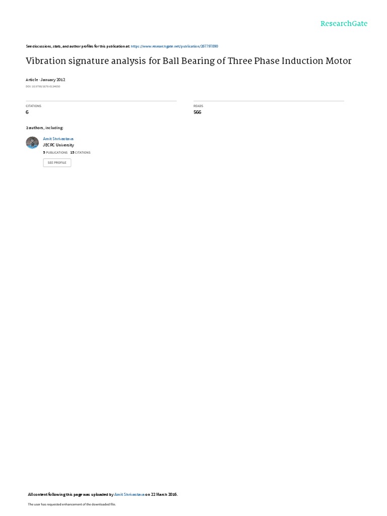Vibration Analysis for Detecting Faults in the Ball Bearings of an ...