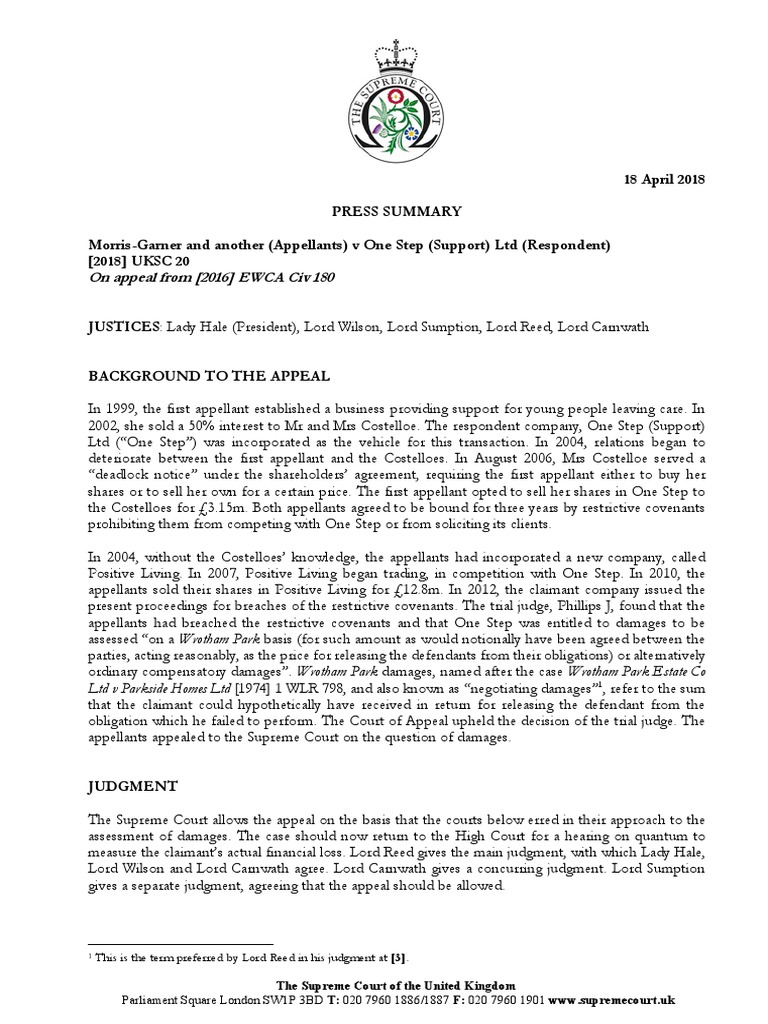 Uksc 2016 0086 Press Summary | PDF | Damages | Judgment (Law)