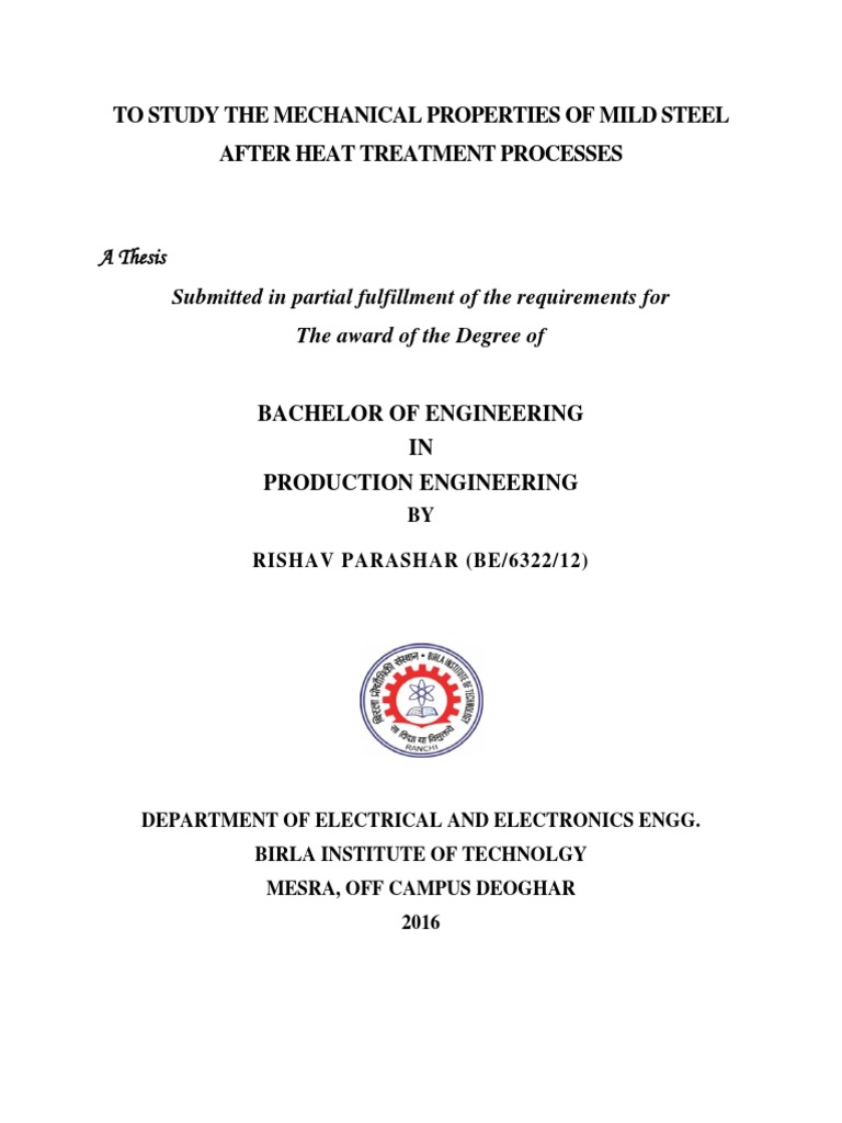 Mechanical Properties of Heat-Treated Mild Steel | PDF