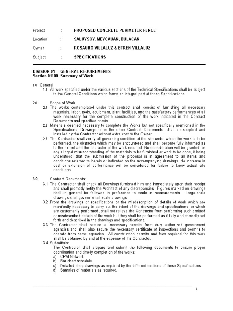 Concrete Perimeter Fence Specs | PDF | Construction Aggregate | Concrete