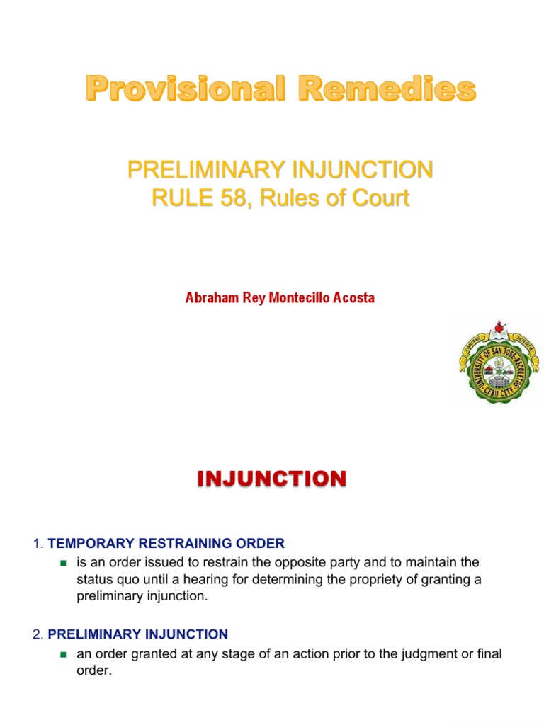Provisional Remedies - Injunction (2017) E | PDF | Injunction | Ex Parte