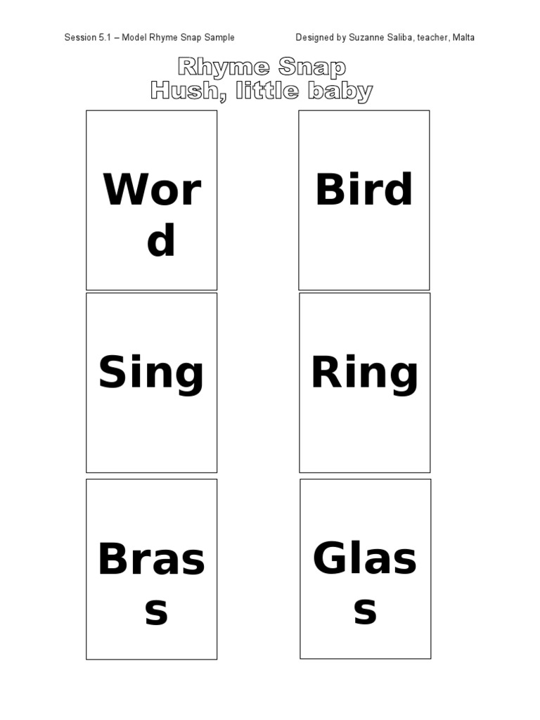 Wor D Bird: Session 5.1 - Model Rhyme Snap Sample Designed by Suzanne ...