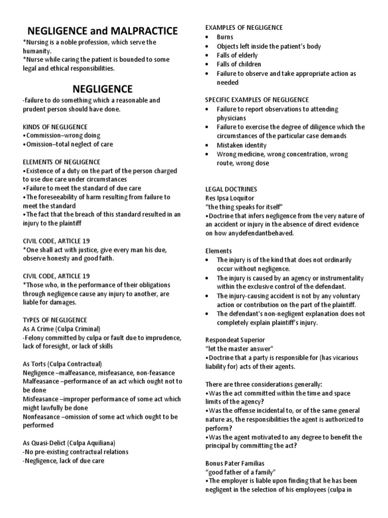 Handout Negligence and Malpractice | PDF | Negligence | Virtue