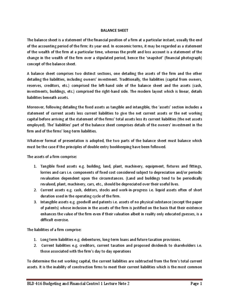 BLD 416 Budgeting and Financial Control 1 Lecture Note 2 | PDF | Debits ...