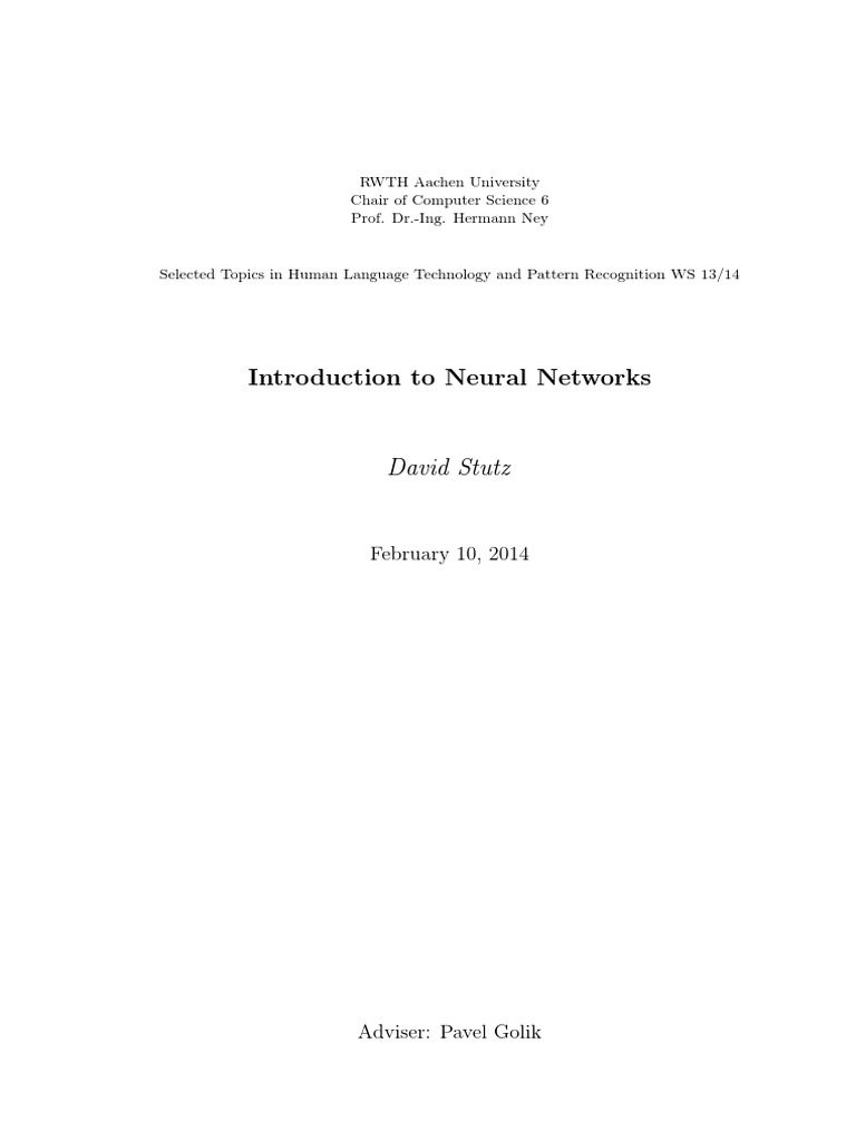 Introduction To Neural Networks: RWTH Aachen University Chair of ...