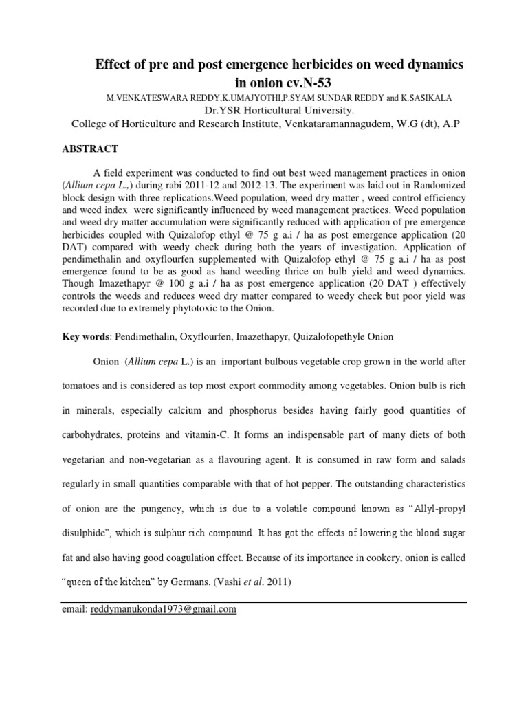 Effect of Pre and Post Emergence Herbicides On Growth Parameters in ...