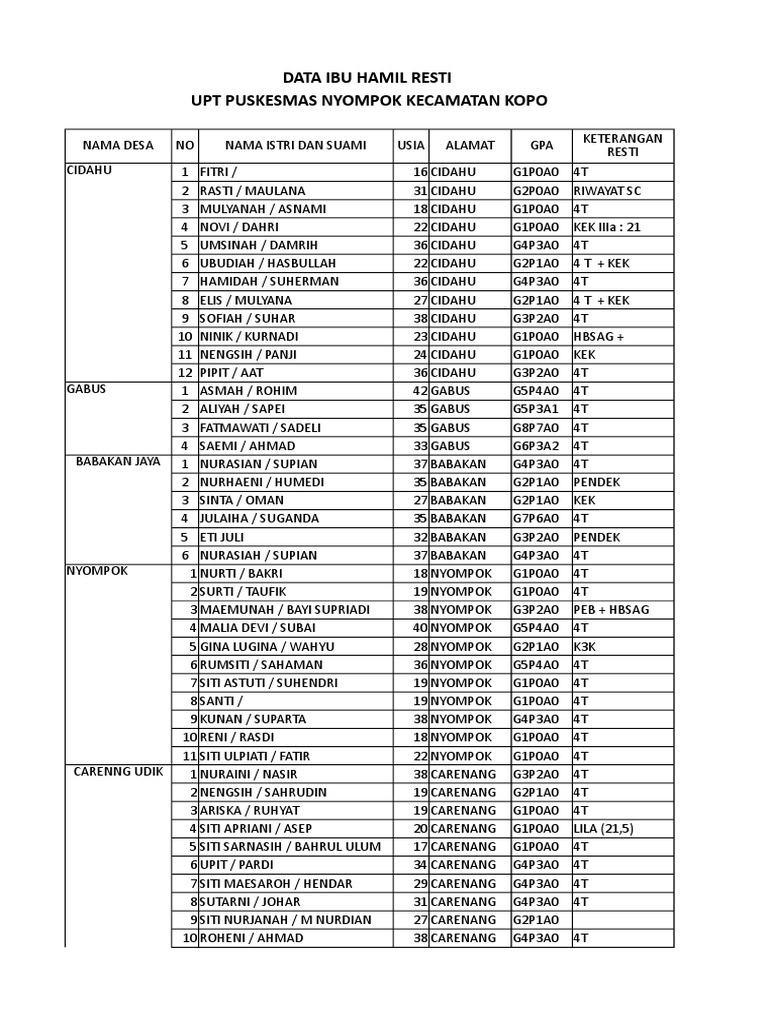 Data Ibu Hamil Resti 2018 | PDF