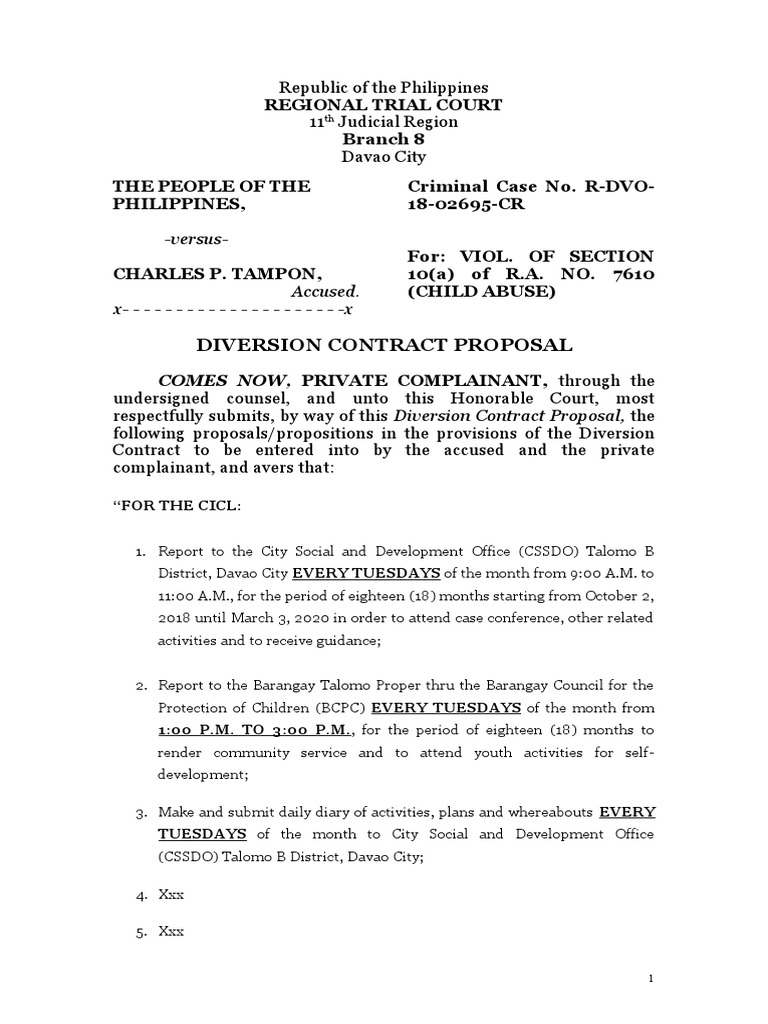 Amended Diversion Contract - Tampon | PDF | Common Law | Justice