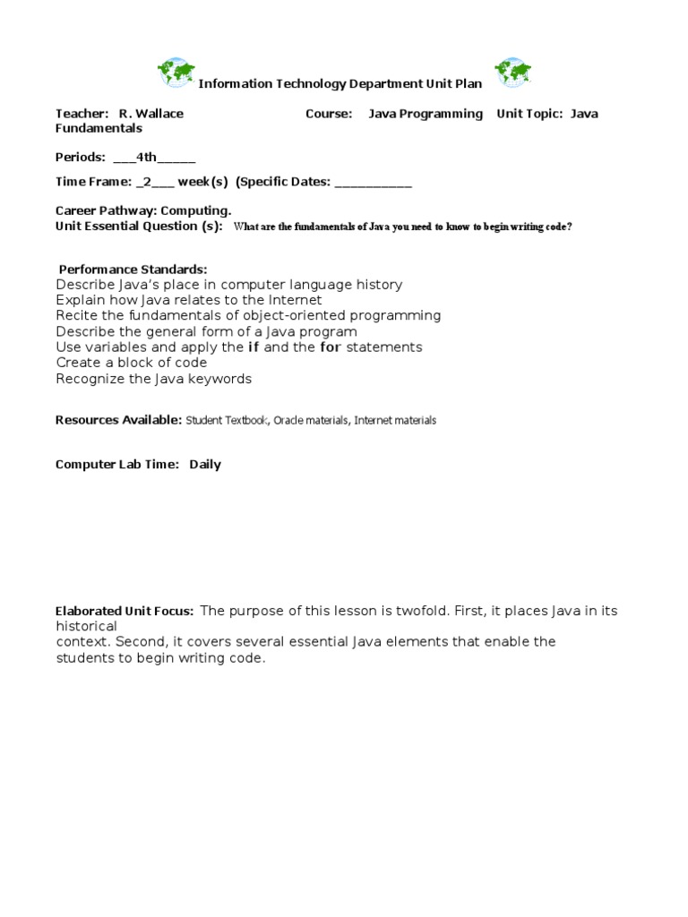 Alice And Java Programming Lesson Plans Pdf Computer Program Programming