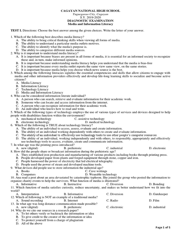 Exam Mil First Quarter | PDF | Mass Media | Citation