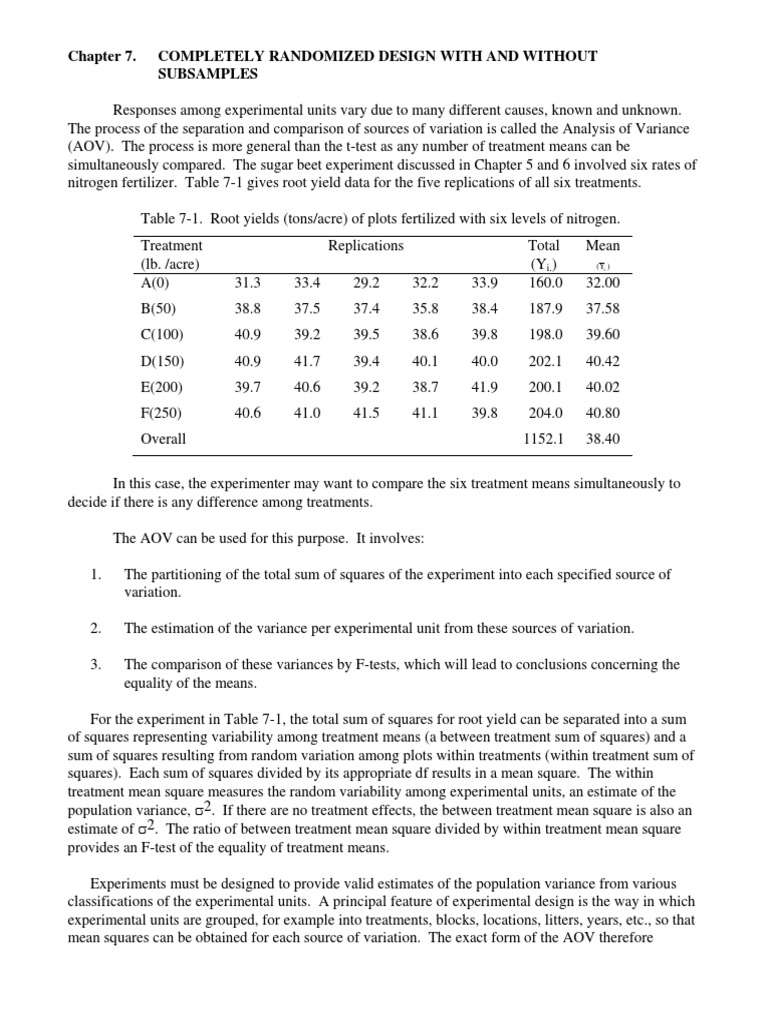 Completely Randomized Design With and Without Subsamples | PDF | Errors And Residuals | Analysis ...