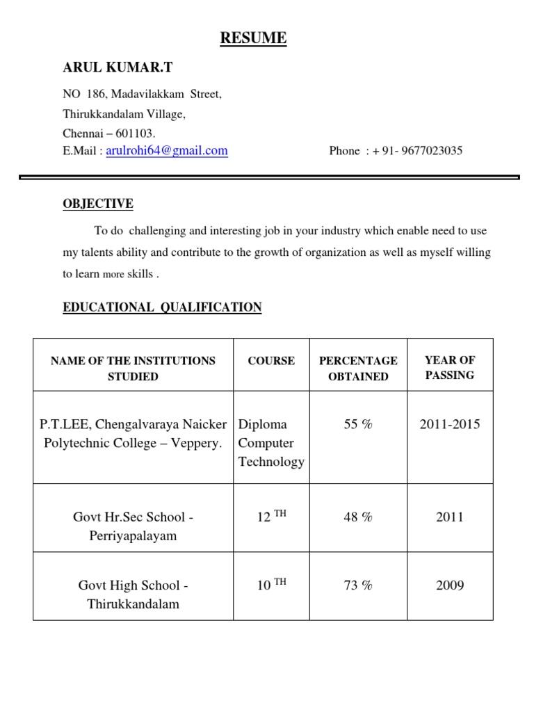 Arul Kumar T Resume | PDF