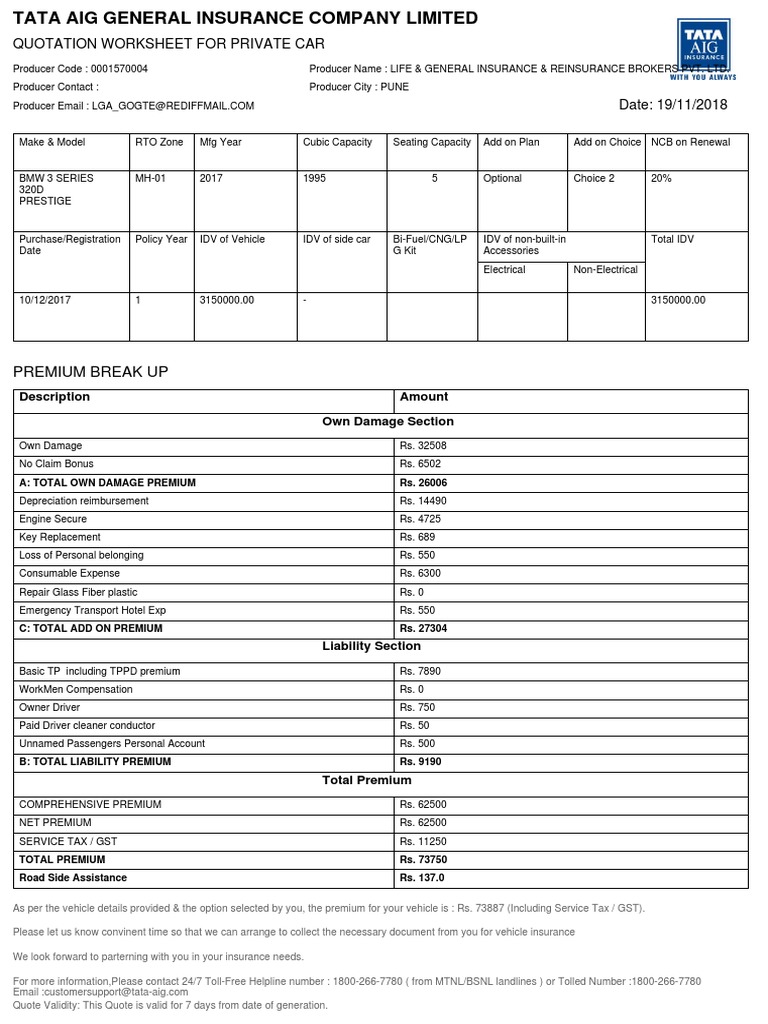 BMW Quote PDF | PDF | Vehicle Insurance | Insurance