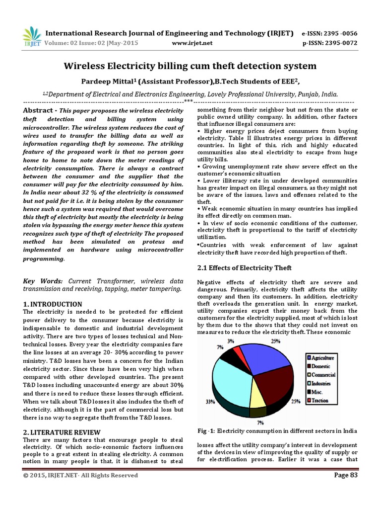 Wireless Electricity Billing Cum Theft Detection System | PDF ...