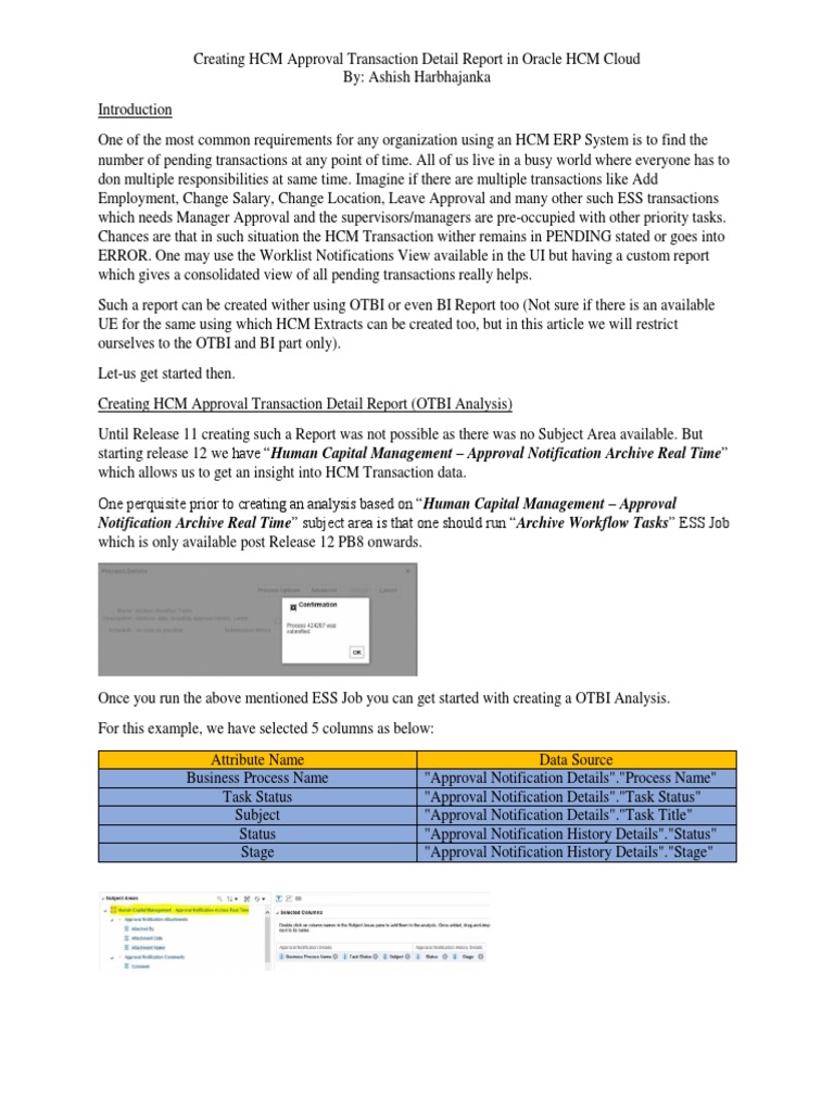 Creating HCM Approval Transaction Detail Report in Oracle HCM Cloud ...